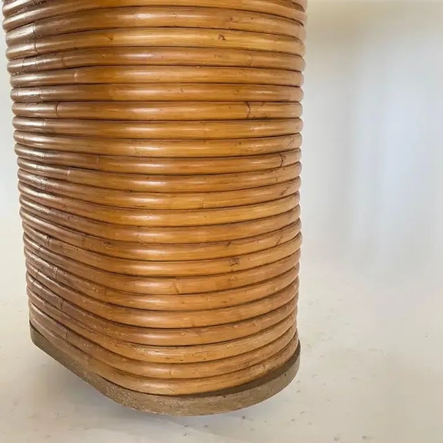 Paul Frankl Style Stacked Rattan Double Pedestal Extension Dining Table ...