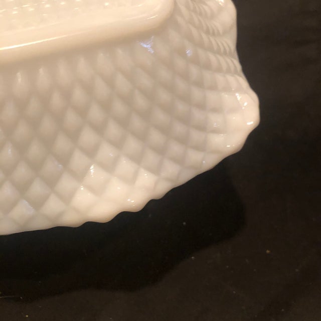 Mid-Century Milk Glass Ruffled Rim Diamond Pattern Dish | Chairish