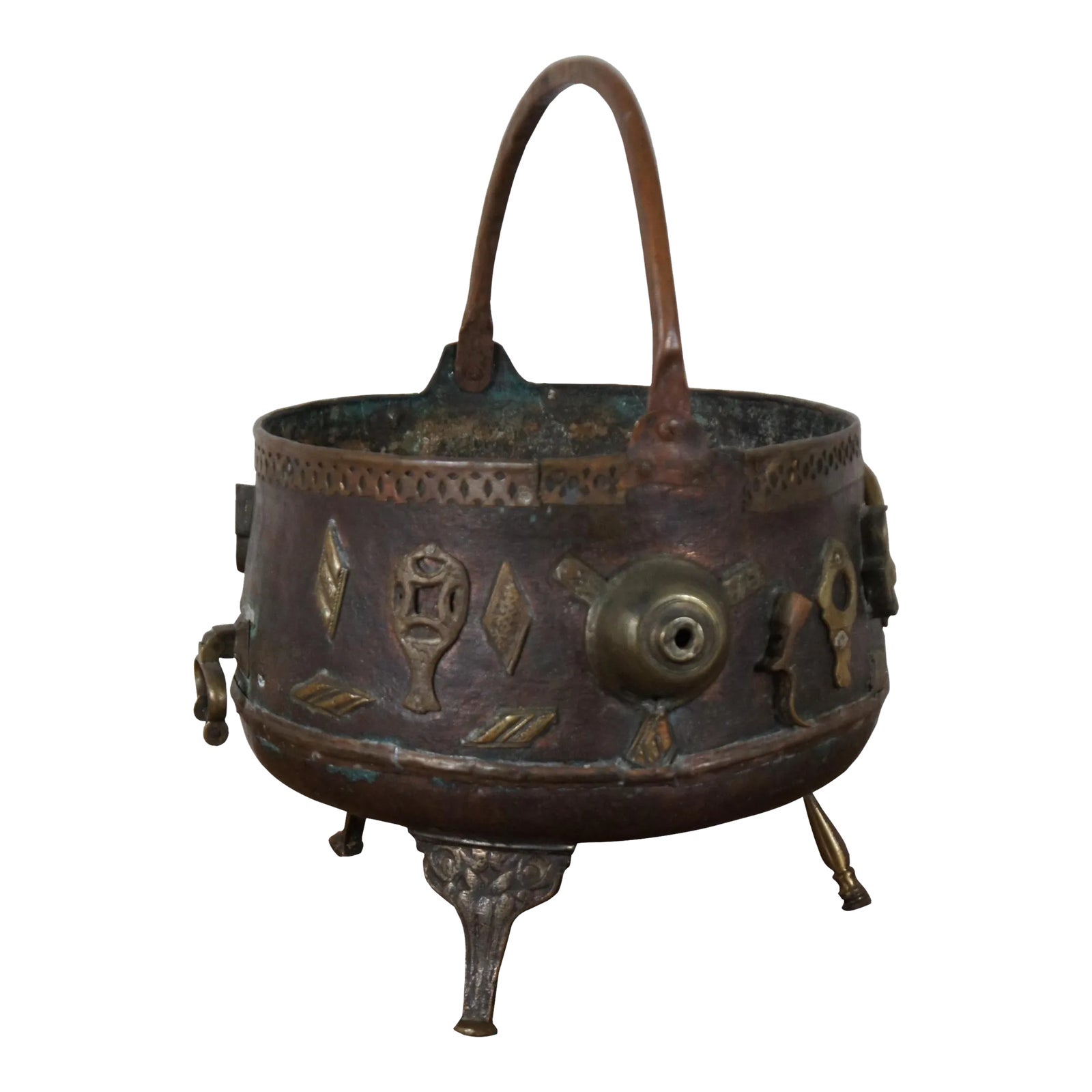 Antique 19th Century Chinese Bronze Ornate Cauldron Pot Planter Tripod ...