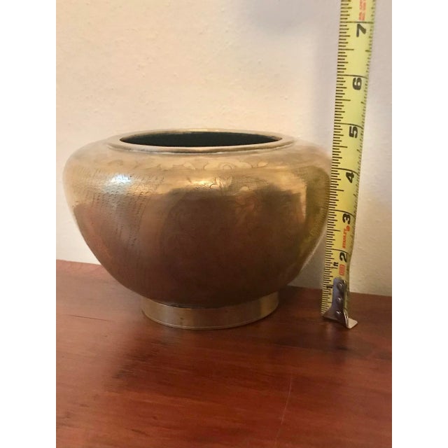 Decorative Vintage Asian Brass Cachepot or Planter With Floral Etchings ...