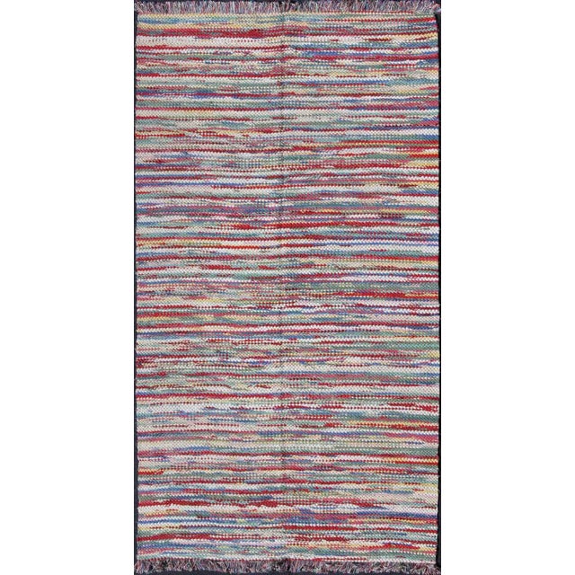 Large Colorful American Braided Rug With Horizontal Stripes and Fringe ...