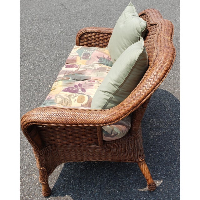 1960s Vintage Wicker Rattan Loveseat and Chair Set in Floral Upholstery ...