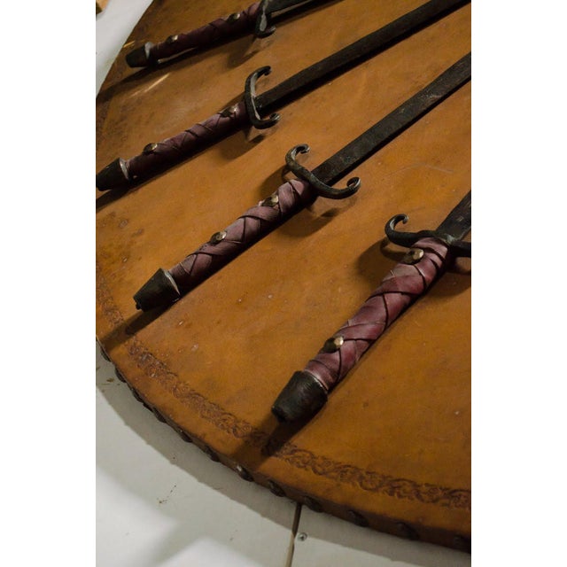 1950s Folk Art Medieval Leather and Sword Hanging Decor | Chairish