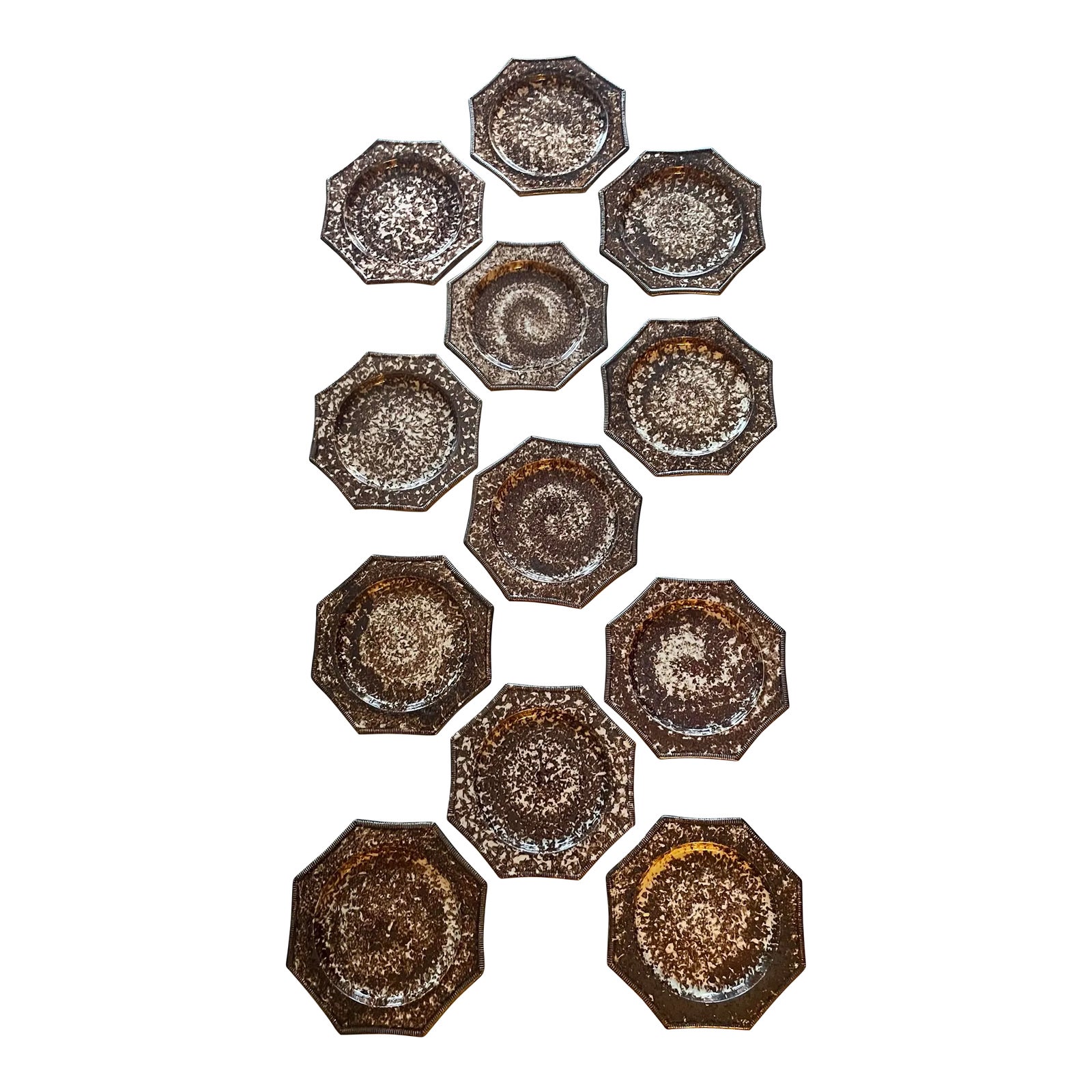 Set of 12 Thomas Whieldon Style Octagonal Plates | Chairish