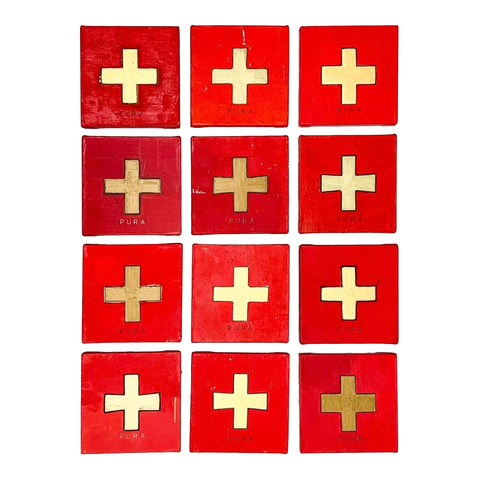 Twelve-Panel Red and Gold Art Installation "Pura Grid" by Jeanne Risica ...