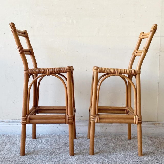 Vintage Boho Chic Bamboo Rattan Stools - a Pair | Chairish