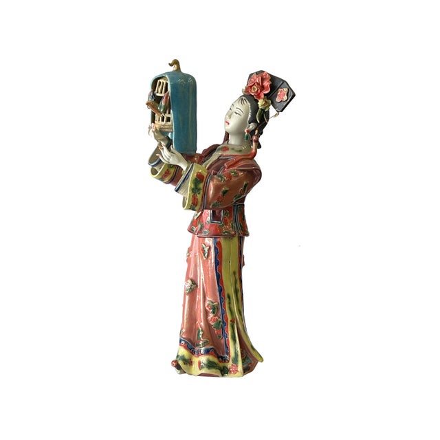 Chinese Oriental Porcelain Ancient Style Dressing Lady Figure | Chairish