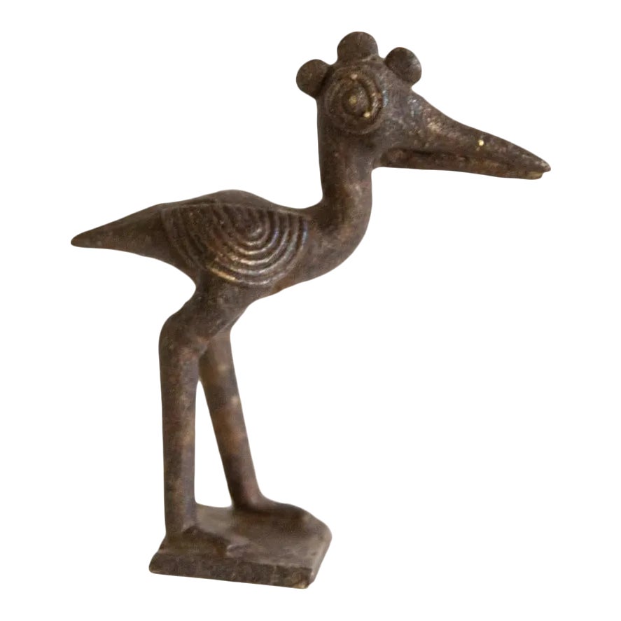 Vintage African Dark Bronze Crowned Stork | Chairish