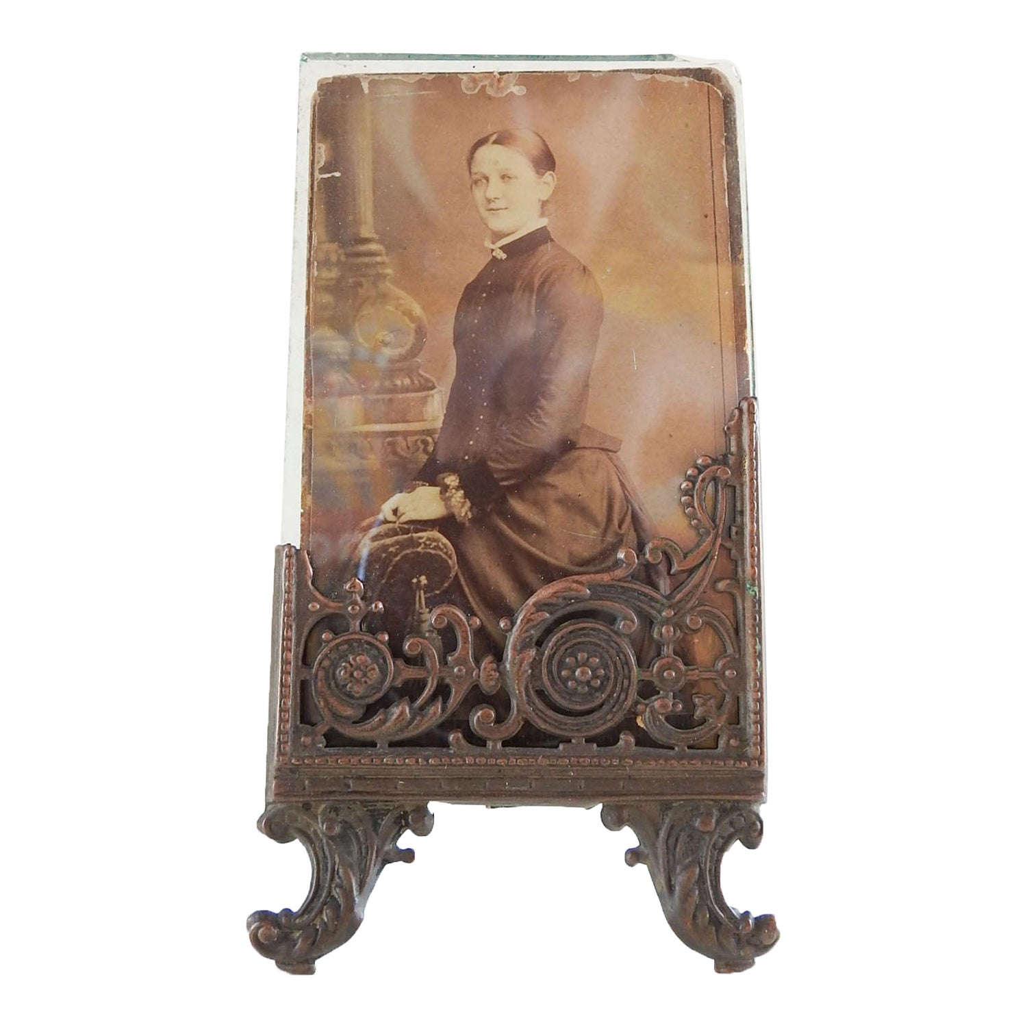 Small Antique Brass Picture Holder Tabletop Frame | Chairish