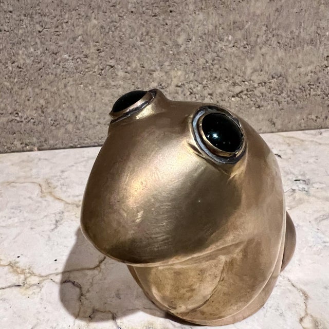 1960s Green Eyed Golden Brass Frog Sculpture Desk Paperweight | Chairish