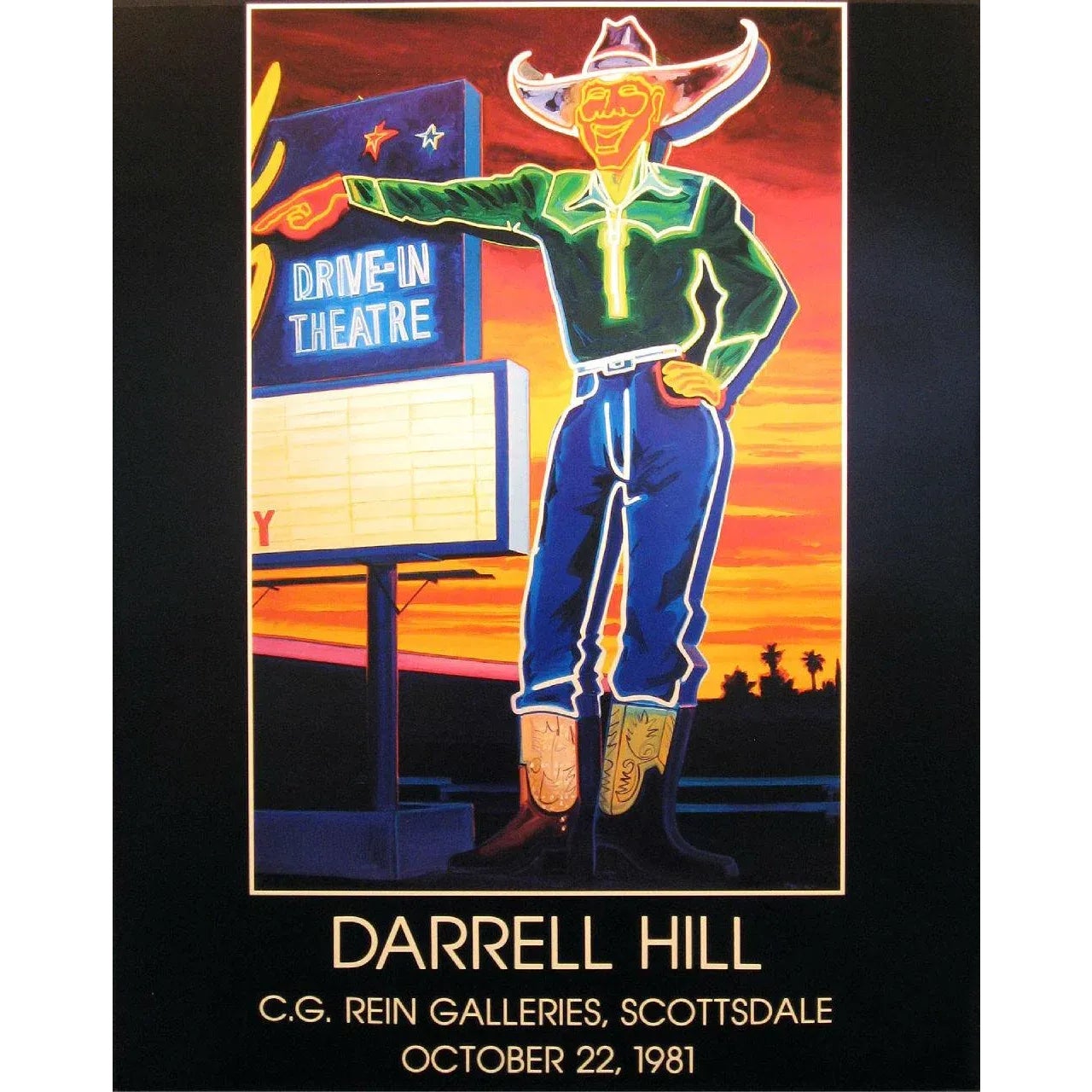 1981 "Neon Cowboy" Darrell Hill Scottsdale Exhibition Poster | Chairish