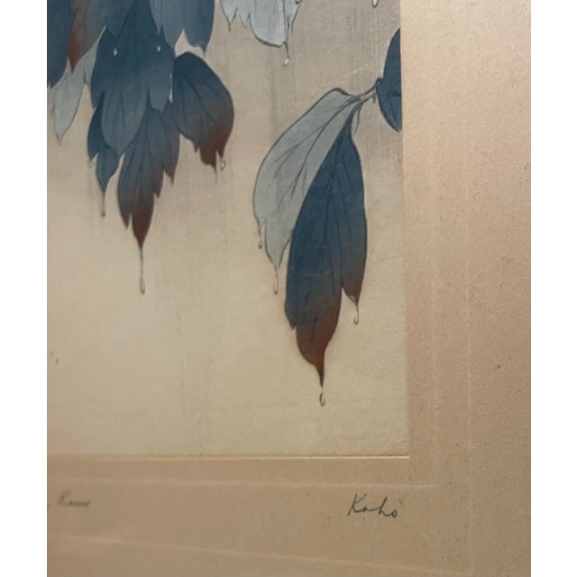 Early 20th Century “Peony in the Rain” Japanese Woodcut Art by Koho ...