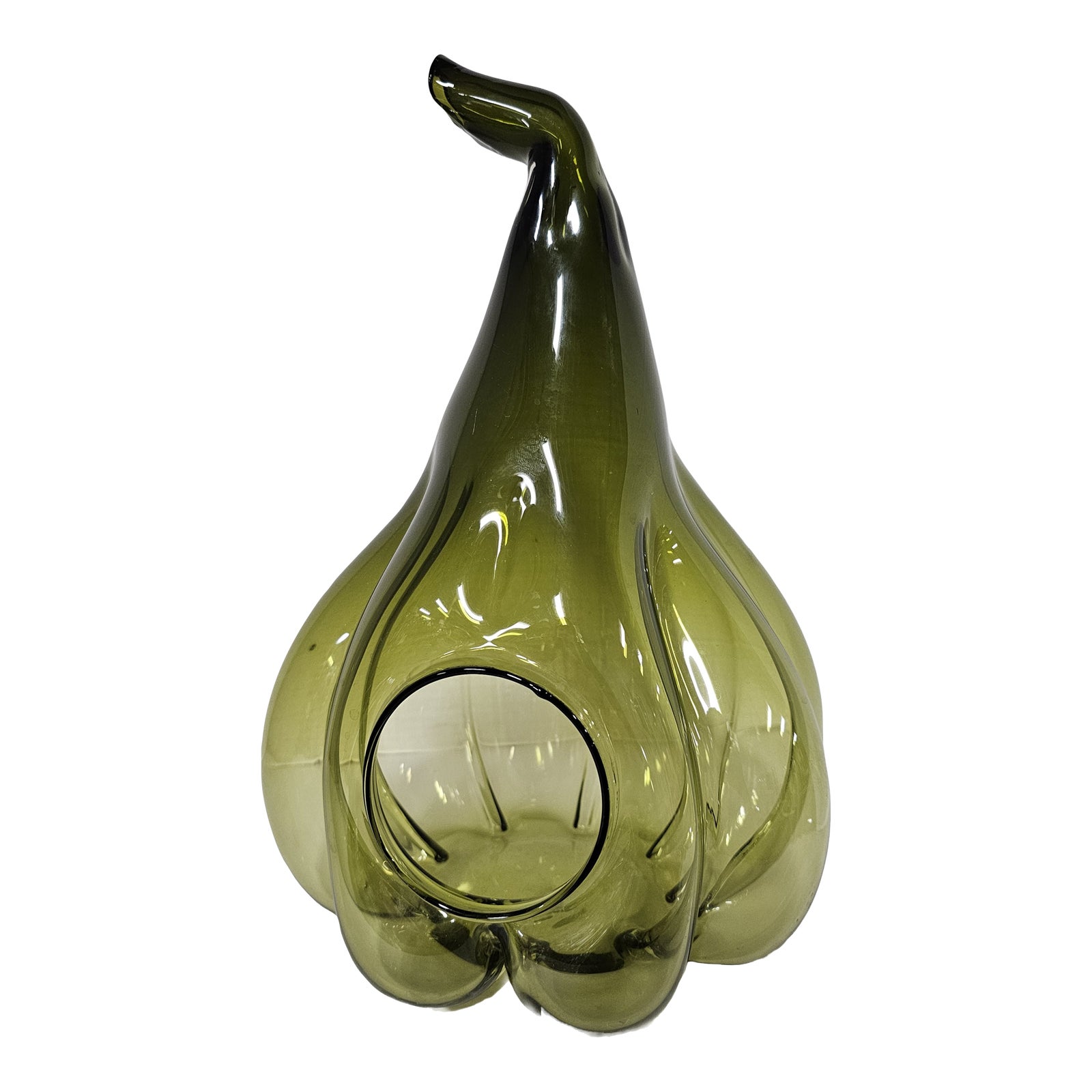 Mid Century Modern Green Art Glass Large Gourd Terrarium | Chairish