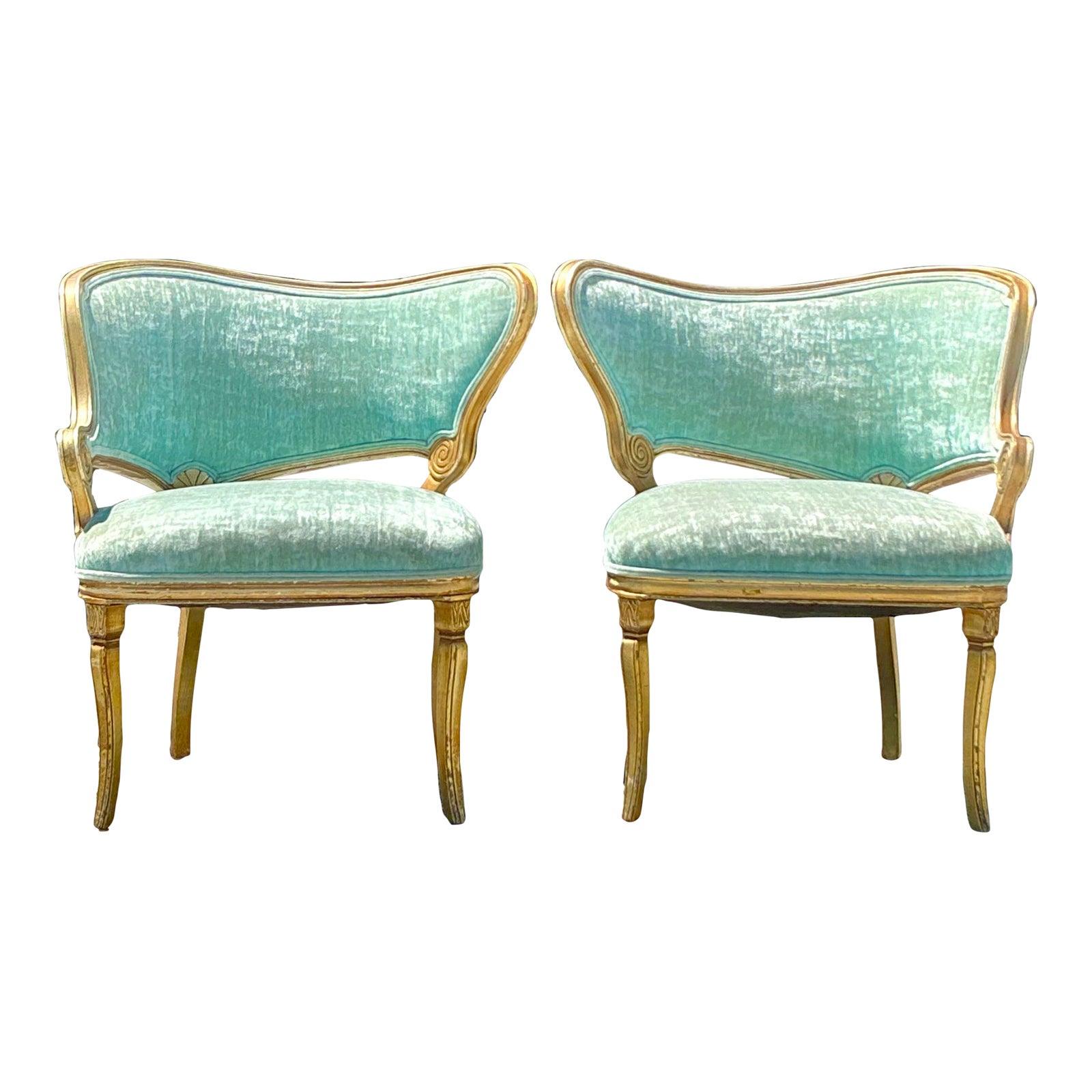 Vintage Regency Gilt Tipped Scroll Chairs - a Pair | Chairish