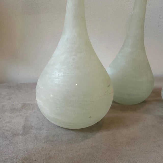 Set of Three 1980s Cenedese White Scavo Murano Glass Soli Flower Vases ...