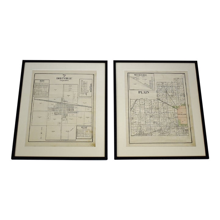 Vintage Framed Decorative Maps - a Pair | Chairish