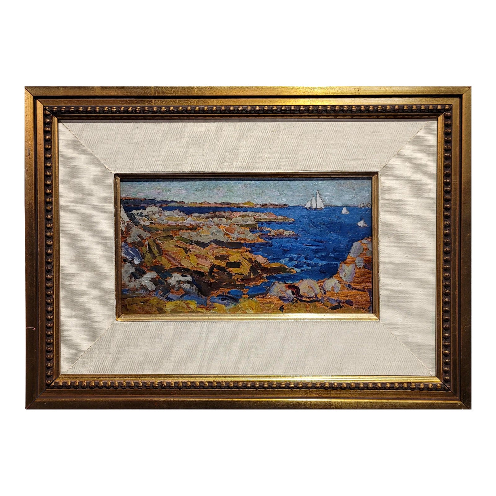 Arthur Bowen Davies- 1920s Maine Shoreline With Sailing Ship -Oil ...