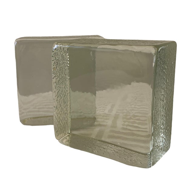 1970s Solid Glass Ice Block Bookends by Blenko, a Pair | Chairish