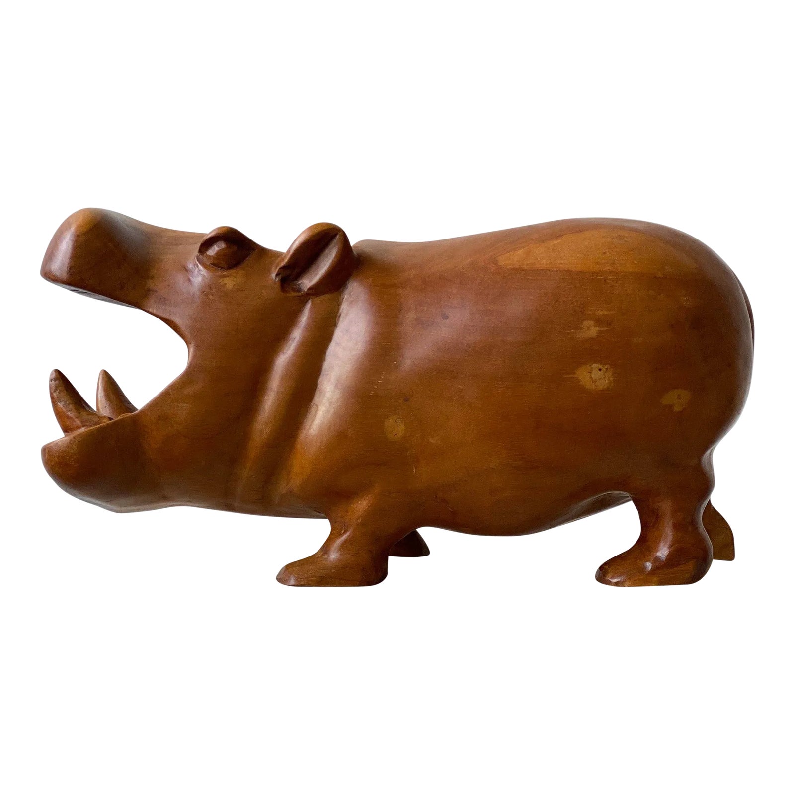 Vintage Large-Scale Hand-Carved Wood Hippo Sculpture, Circa 1960s ...
