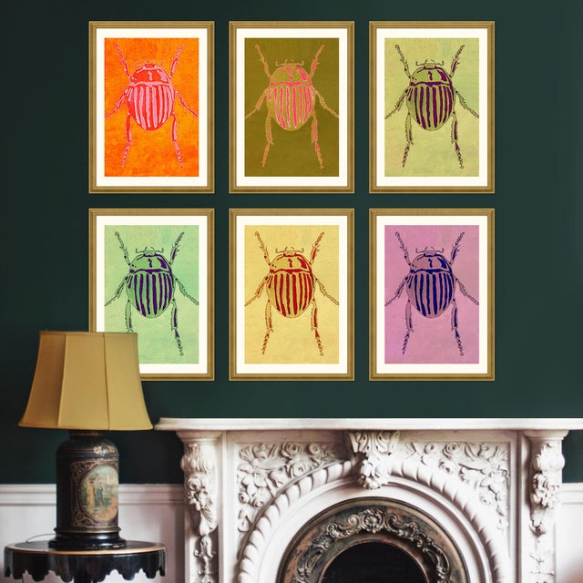 Striped Beetle Set of 6 by Jessica Molnar in Gold Frame, Medium Art ...