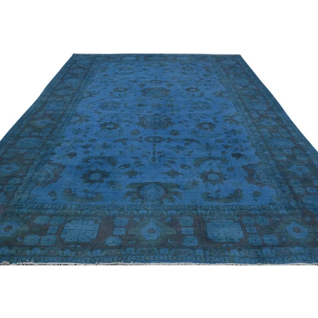 1990s Shabby Chic Over Dyed Blue Wool Large Rug | Chairish