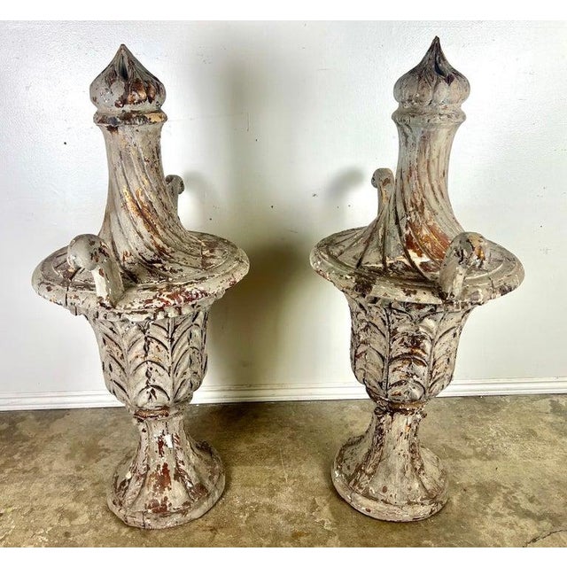 Pair of 19th C. Italian Carved Painted Finials | Chairish
