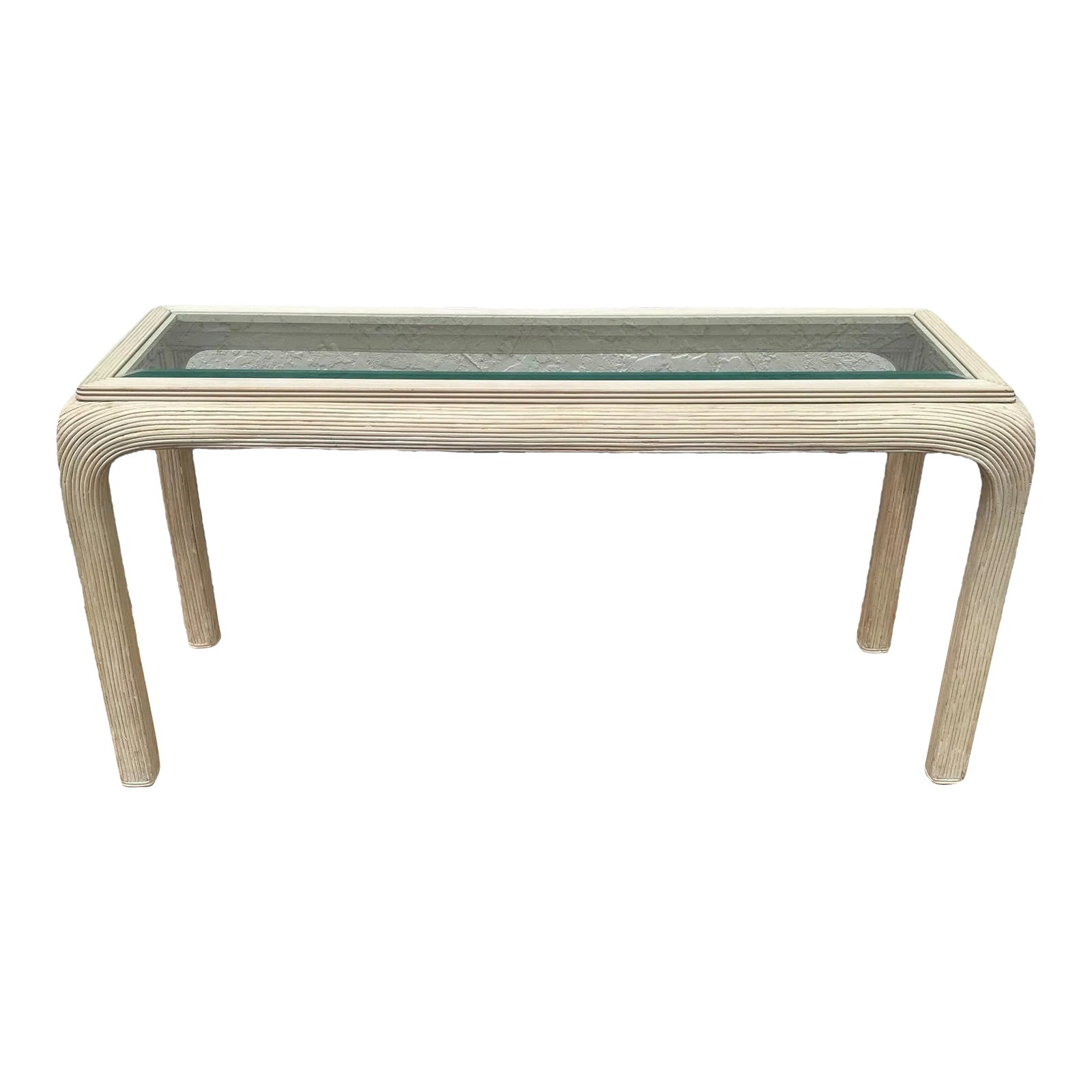 Pencil Reed Console Table with Waterfall Edges & Beveled Glass Top ...