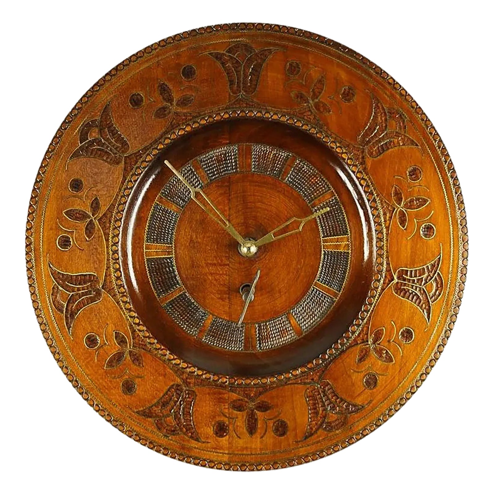 1950s Vintage Linden Wood Inlaid With a Bronze Thread Wall Clock in a ...