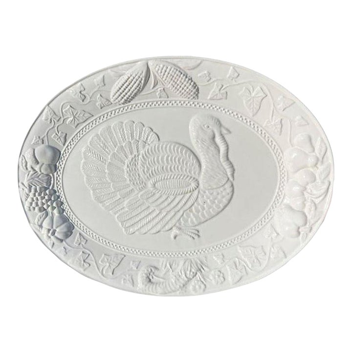 Vintage Oval White Ceramic Thanksgiving Turkey Serving Platter Made in ...