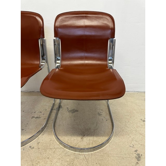 Willow Rizzo Cantilevered Leather and Chrome Dining Chairs for Cidue ...