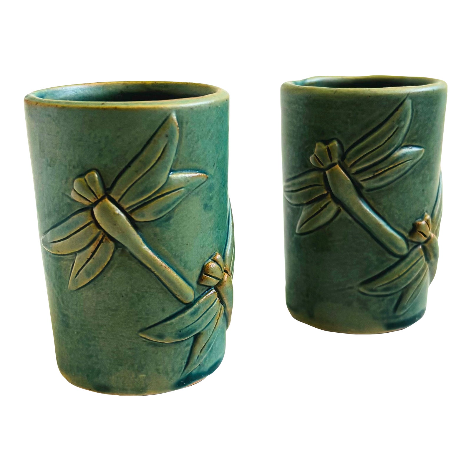 Dragonfly Pottery Cups - Set of 2 | Chairish