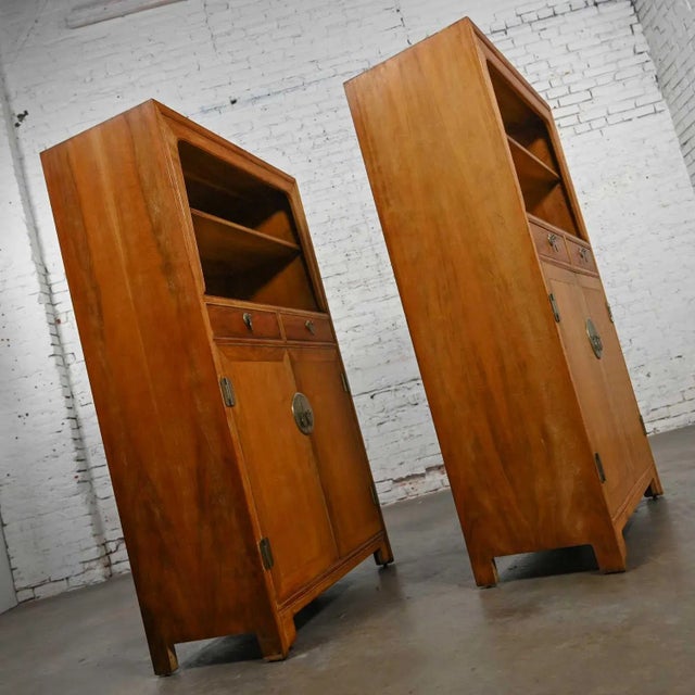 Pair 1950’s Asian Style Baker Furniture Far East Collection by Michael Taylor Natural Elmwood ...