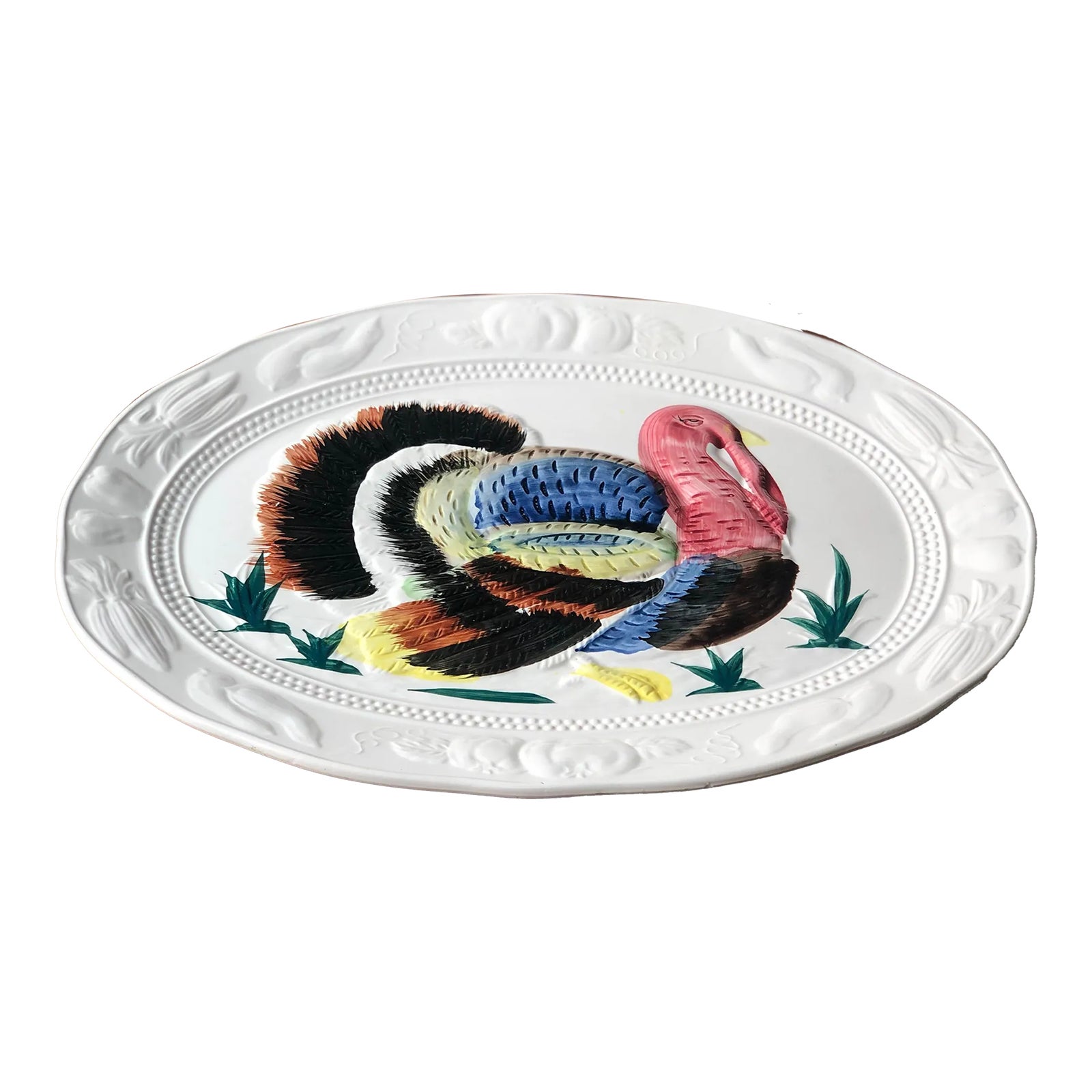 Vintage Hand-Painted Turkey Serving Platter-Japan | Chairish