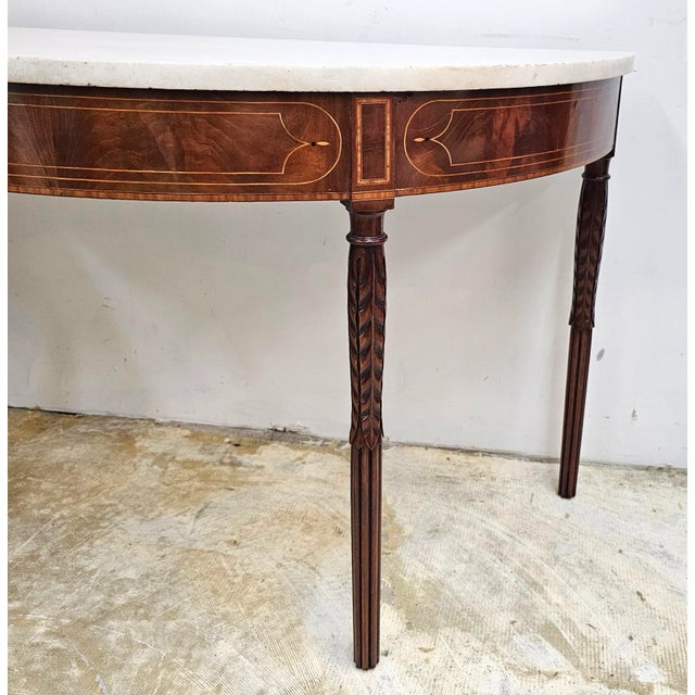 Pair 18th C Federal Satinwood Mahogany Carrara Marble Large Demilune ...