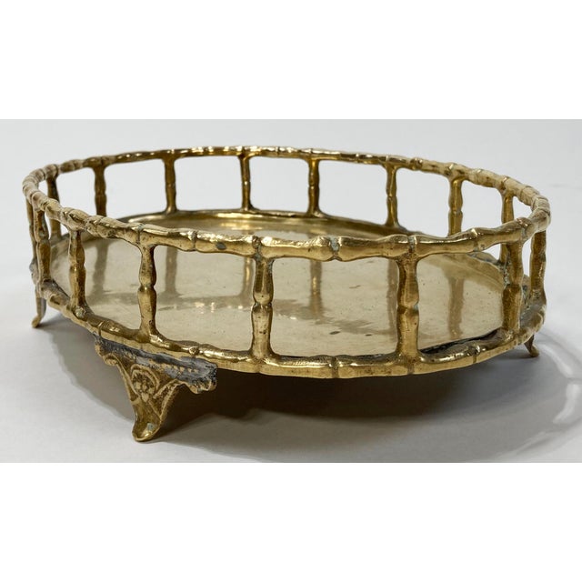 Vintage Footed Brass Faux Bamboo Rail Tray | Chairish