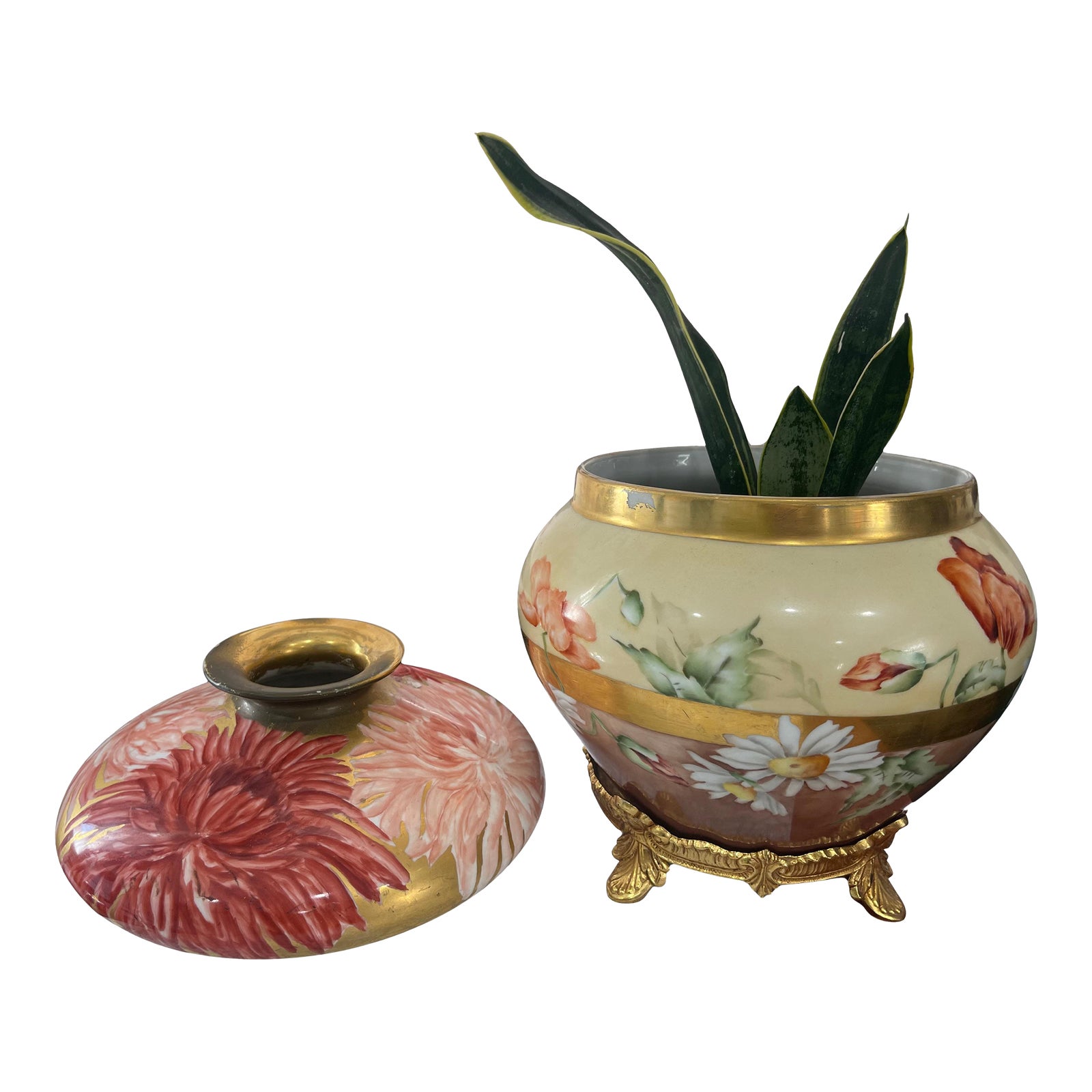 Pair of 1800s Porcelain Floral Limoges France Vases | Chairish