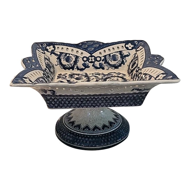 Vintage Bombay Stand 10.5” Across Top Blue White Large Fruit Bowl ...