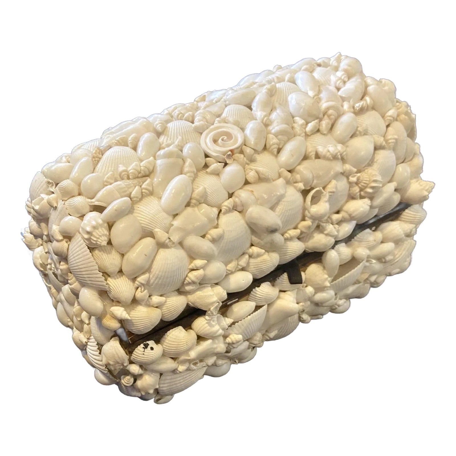 Vintage White Shell-Encrusted Box | Chairish