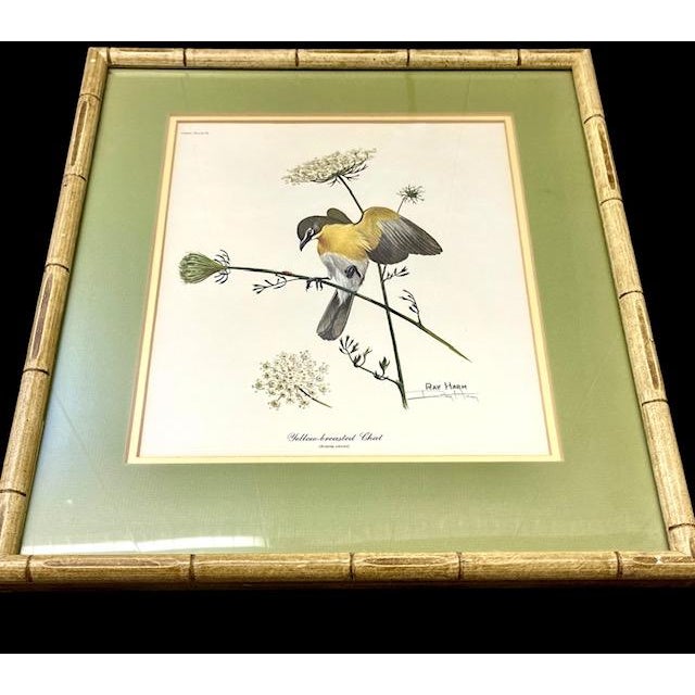 Ray Harm Vintage Bamboo Framed Bird Lithographs - Signed Pair | Chairish