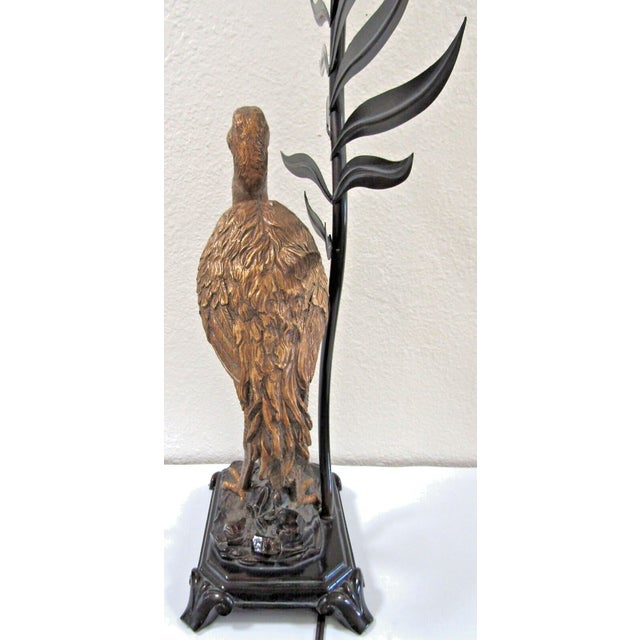 1990s Sculptural Gold Heron With Plant Left Facing Table Lamp | Chairish