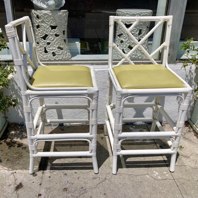 Boho Chic Rattan Chippendale Counter Stools - a Pair | Chairish