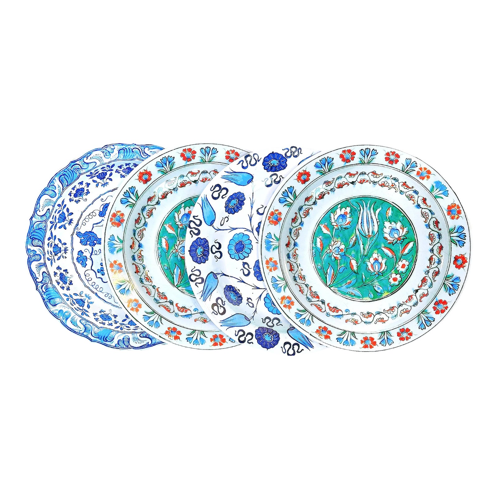 Enameled Tin Mediterranean Botanical Plates - Set of 4 | Chairish