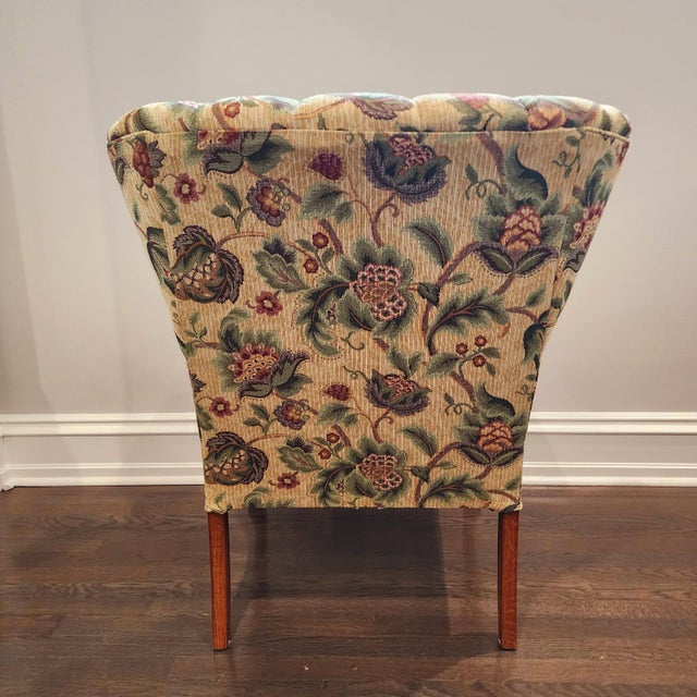 Vintage Woven English Botanical Curved Wingback Chair | Chairish