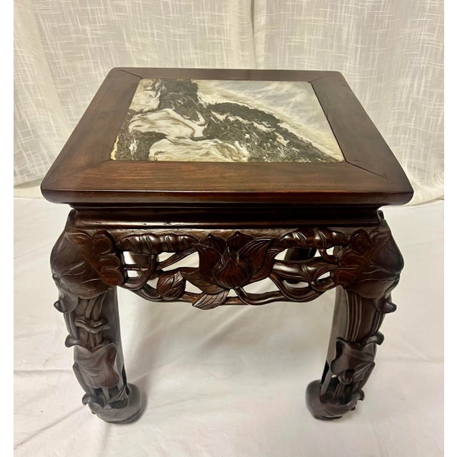 Vintage Asian Carved Wood Side Tables Stands With Lotus Flower Design ...