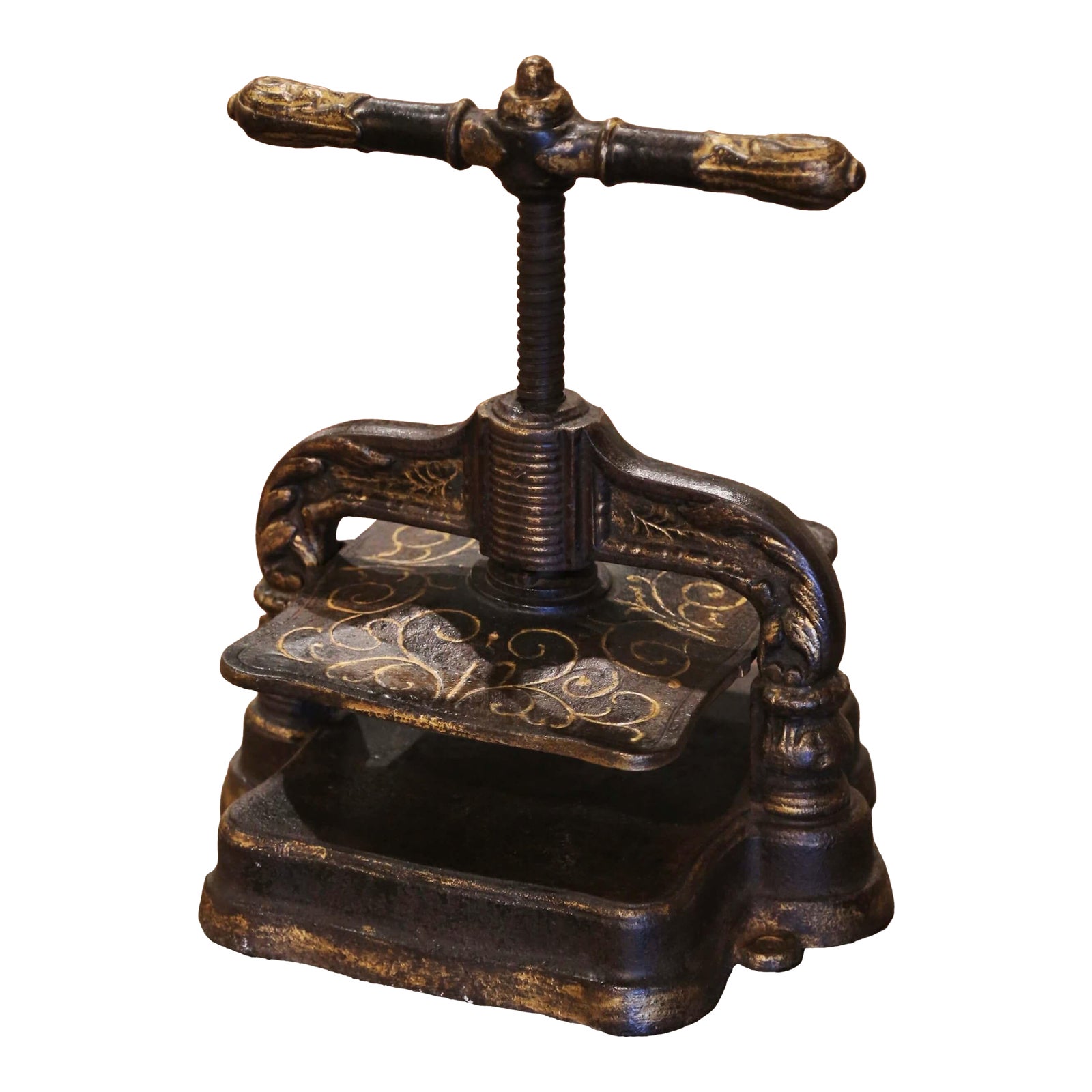 19th Century, French, Wrought Iron and Gilt Painted Book Binding Press ...