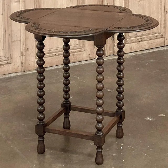 Antique Drop Leaf Spool Leg End Table | Chairish
