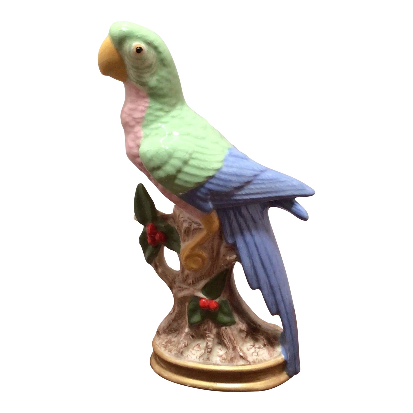 Vintage Hand Painted Colorful Porcelain Parrot Figurine | Chairish