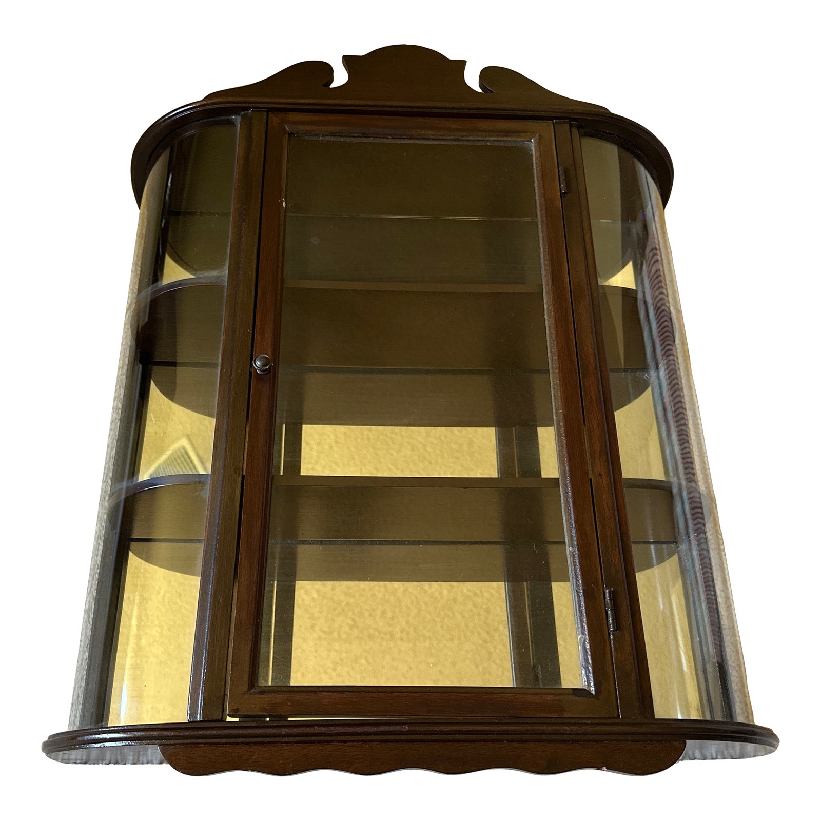 1940s Vintage Small Butler Curved Glass Curio Display Case Mirror Wall ...