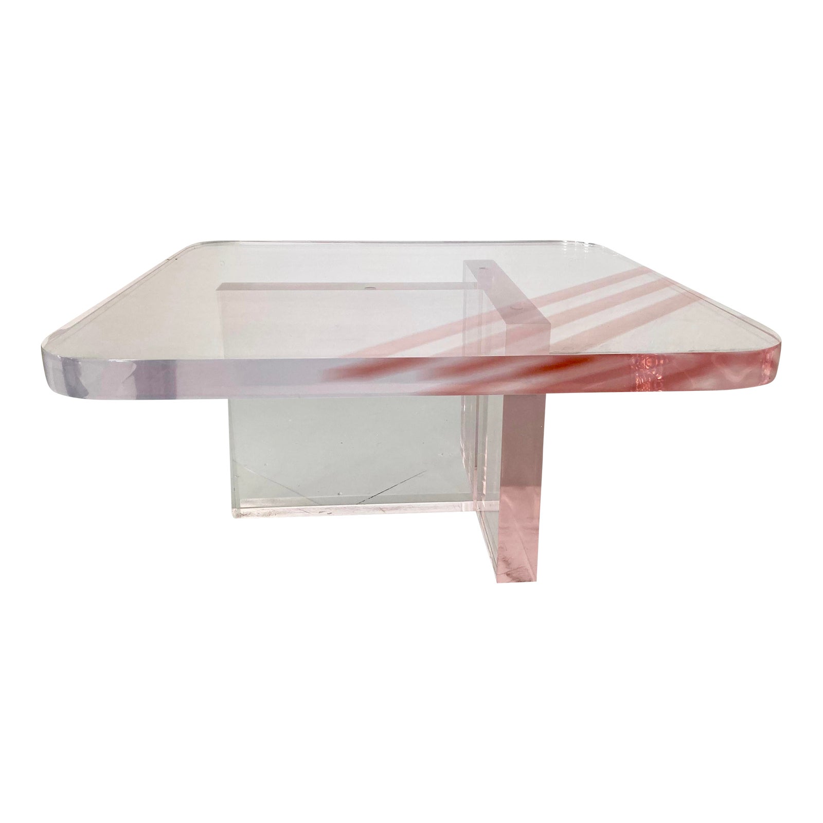 Karl Springer Style Rose Tinted Lucite Coffee Table | Chairish