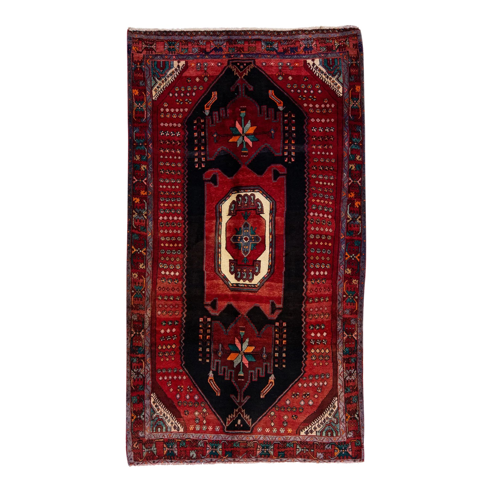 1960s Vintage Bidjar Red Handmade Medallion Wool Rug | Chairish